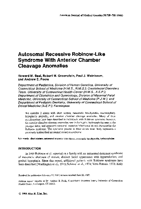 (PDF) Autosomal recessive Robinow-like syndrome with anterior chamber ...