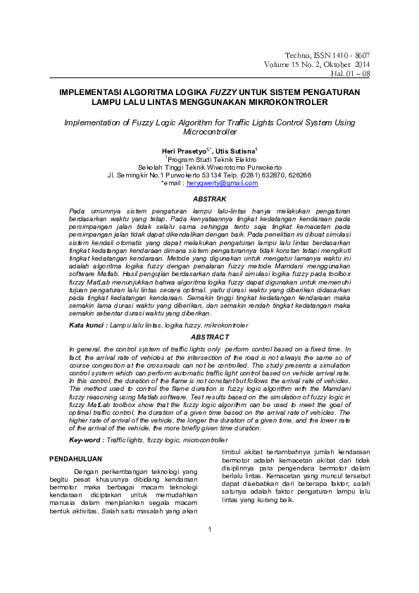 (PDF) Implementasi Algoritma Logika Fuzzy Untuk Sistem Pengaturan Lampu Lalu Lintas Menggunakan ...