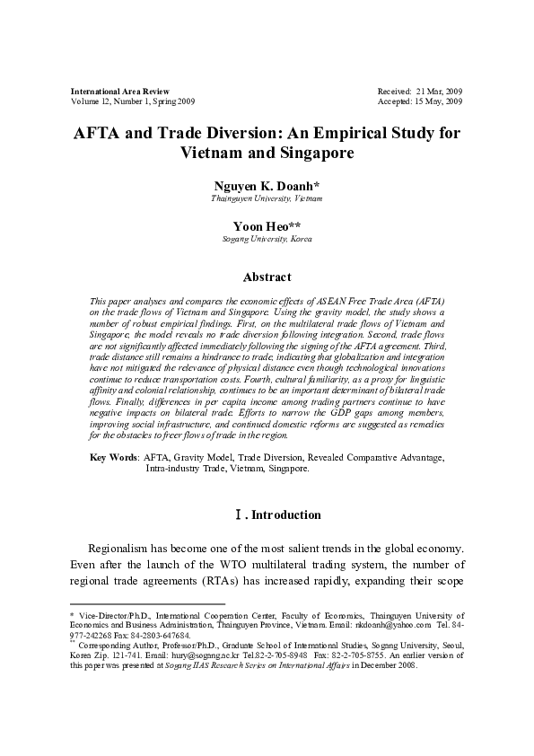(PDF) AFTA and Trade Diversion: An Empirical Study for Vietnam and ...