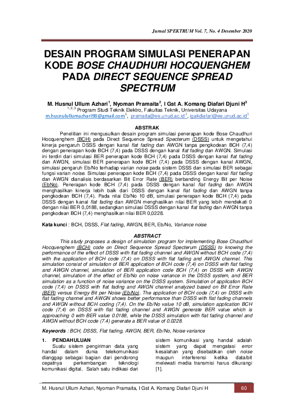 (PDF) Desain Program Simulasi Penerapan Kode Bose Chaudhuri Hocquenghem Pada Direct Sequence ...