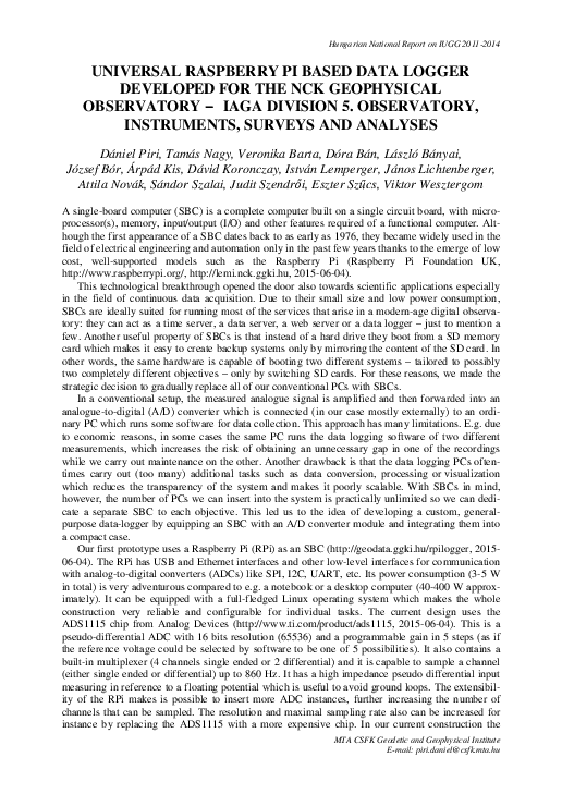 (PDF) Universal Raspberry Pi Based Data Logger Developed for the NCK ...