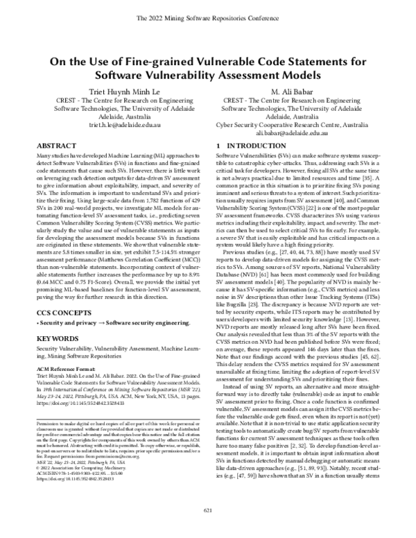 (PDF) On the use of fine-grained vulnerable code statements for software vulnerability ...