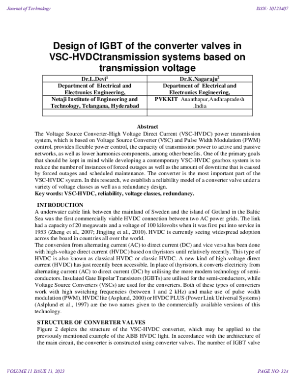 (PDF) Design of IGBT of the converter valves in VSC-HVDC transmission systems based on ...