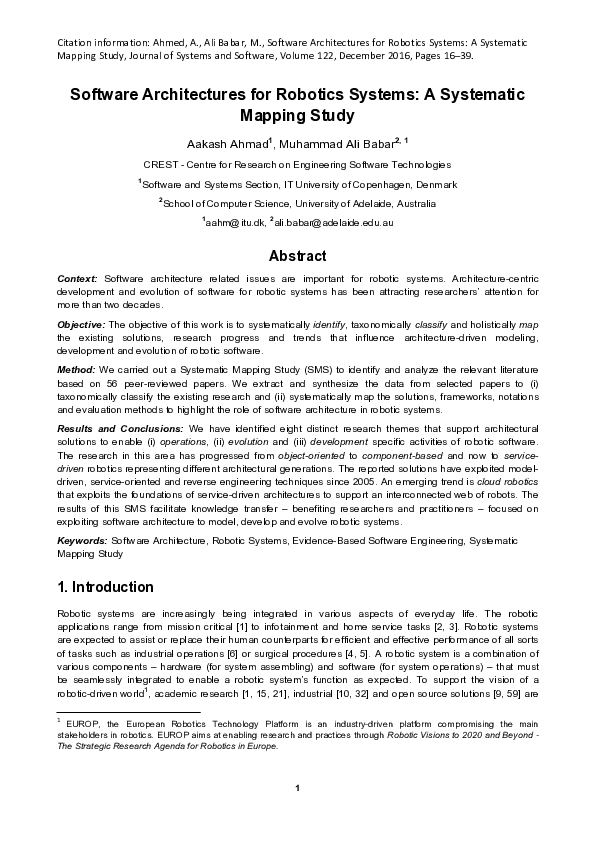 (PDF) Software architectures for robotic systems: A systematic mapping ...