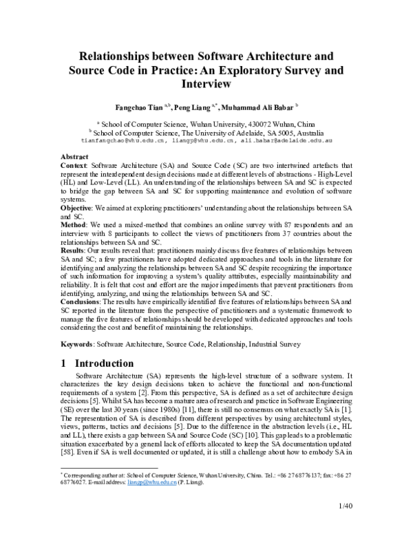 (PDF) Relationships between software architecture and source code in ...