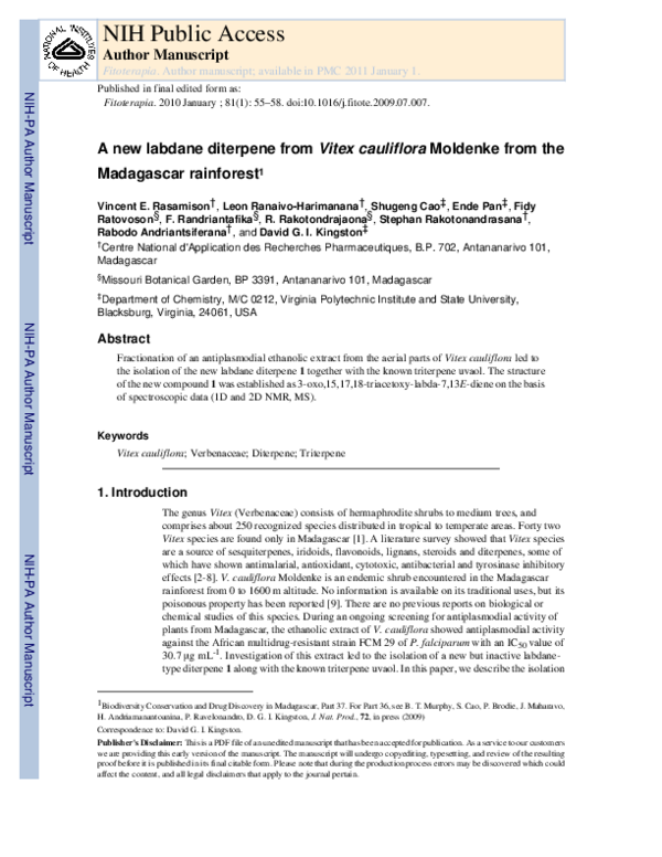 (PDF) A new labdane diterpene from Vitex cauliflora Moldenke from the ...