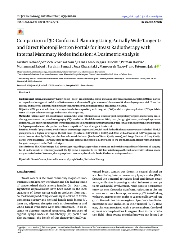 (PDF) Comparison of 3D-Conformal Planning Using Partially Wide Tangents ...
