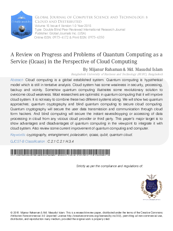 (PDF) A Review on Progress and Problems of Quantum Computing as a Service (QCaaS) in the ...