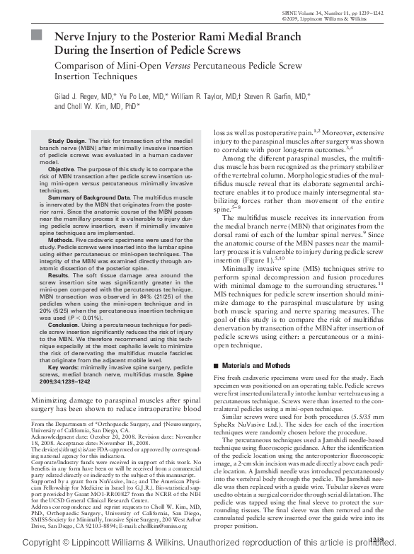 (PDF) Nerve Injury to the Posterior Rami Medial Branch During the ...