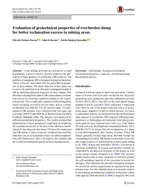 (PDF) Evaluation of geotechnical properties of overburden dump for ...