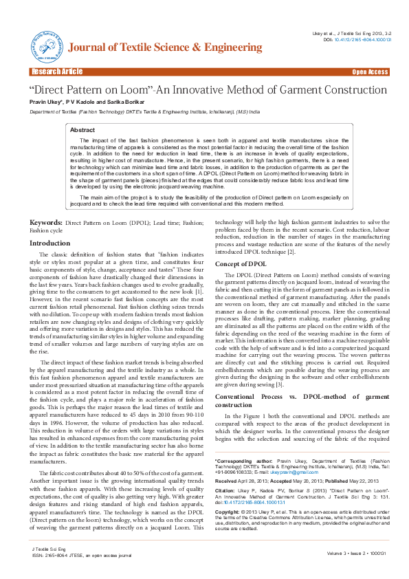 (PDF) Direct Pattern on Loom?-An Innovative Method of Garment Construction