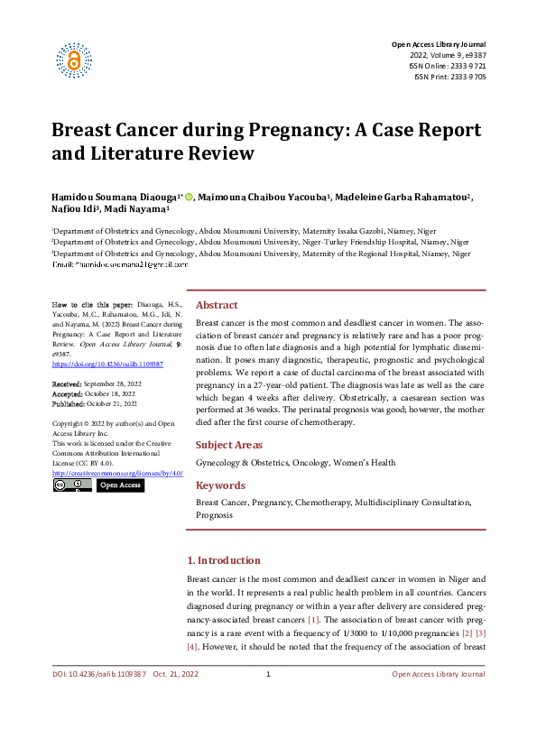(PDF) Breast Cancer during Pregnancy: A Case Report and Literature Review