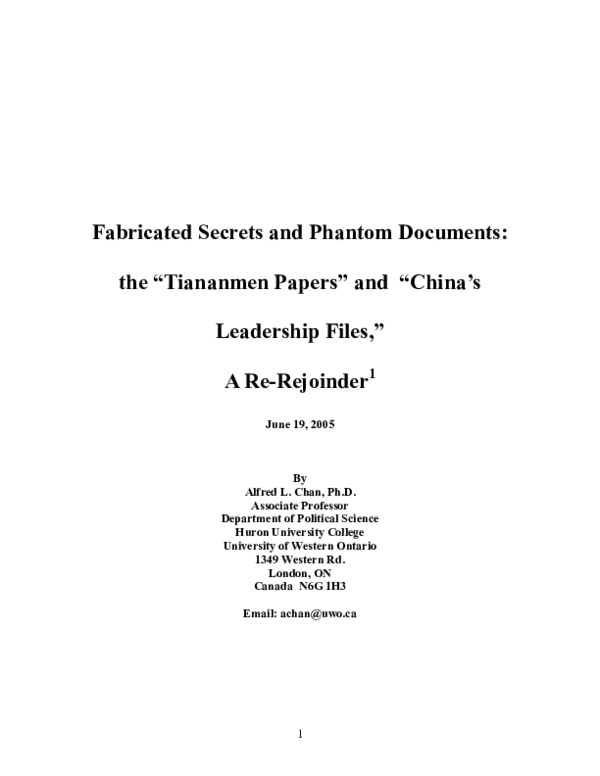 (PDF) Fabricated Secrets and Phantom Documents: the "Tiananmen Papers ...
