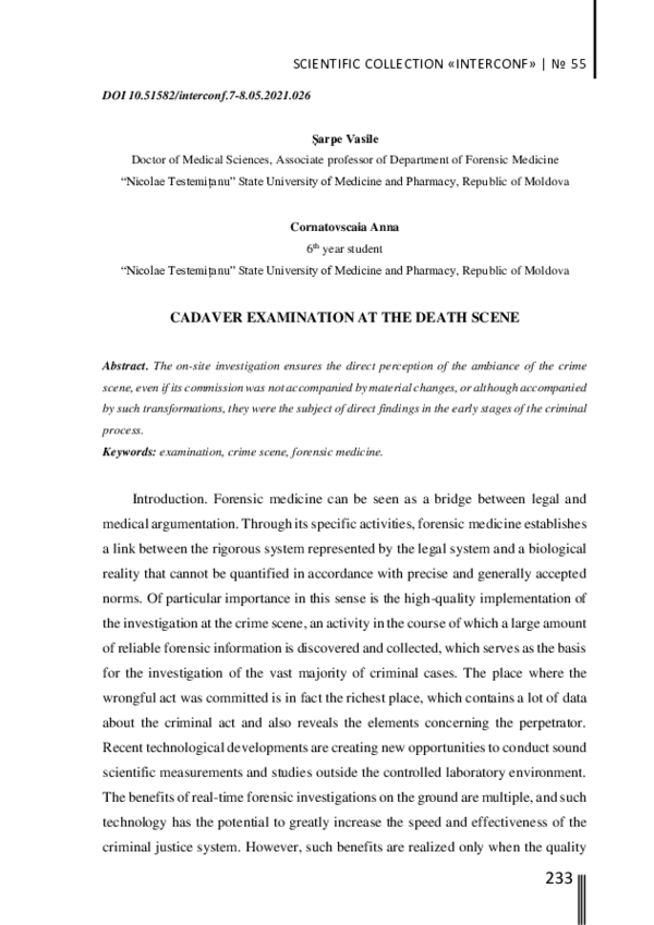 (PDF) Cadaver Examination at the Death Scene