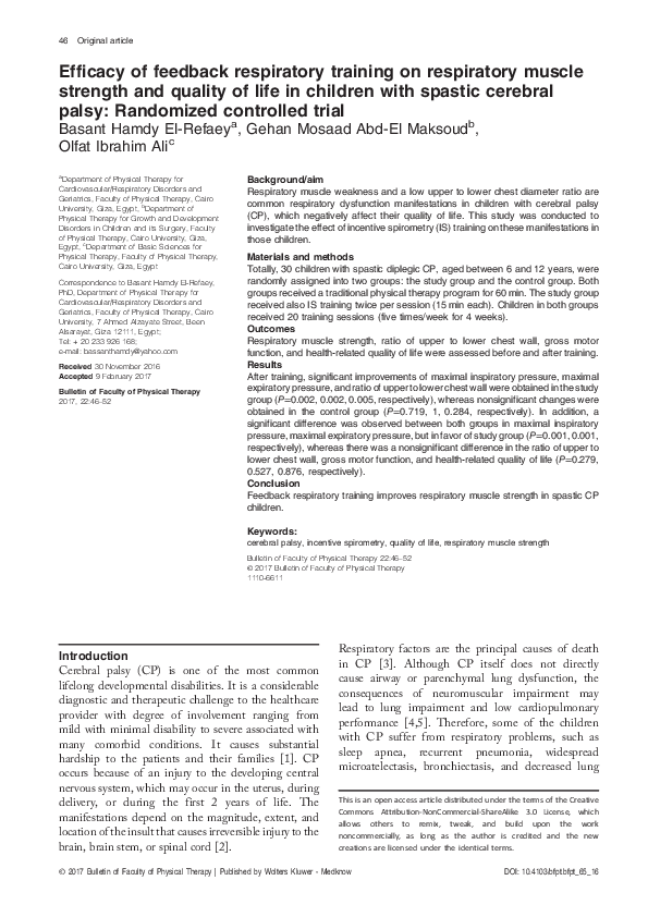 (PDF) Efficacy of feedback respiratory training on respiratory muscle ...