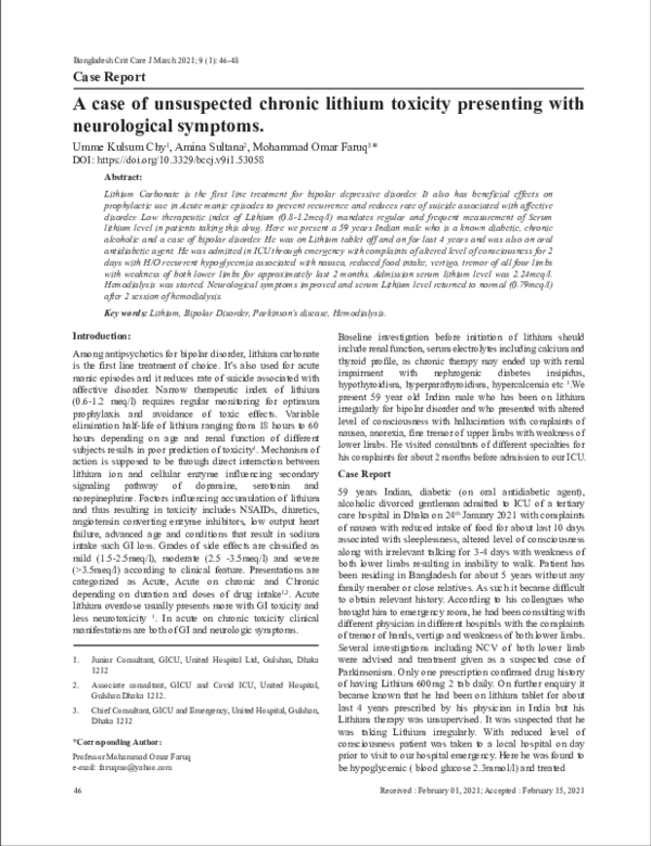 (PDF) A case of unsuspected chronic lithium toxicity presenting with ...