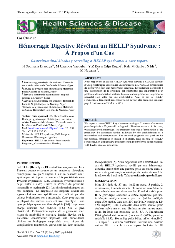 (PDF) Hémorragie Digestive Révélant un HELLP Syndrome : À Propos d'un ...