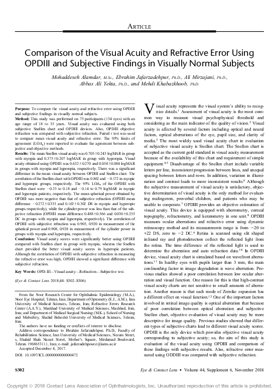 (PDF) Comparison of the Visual Acuity and Refractive Error Using OPDIII and Subjective Findings ...