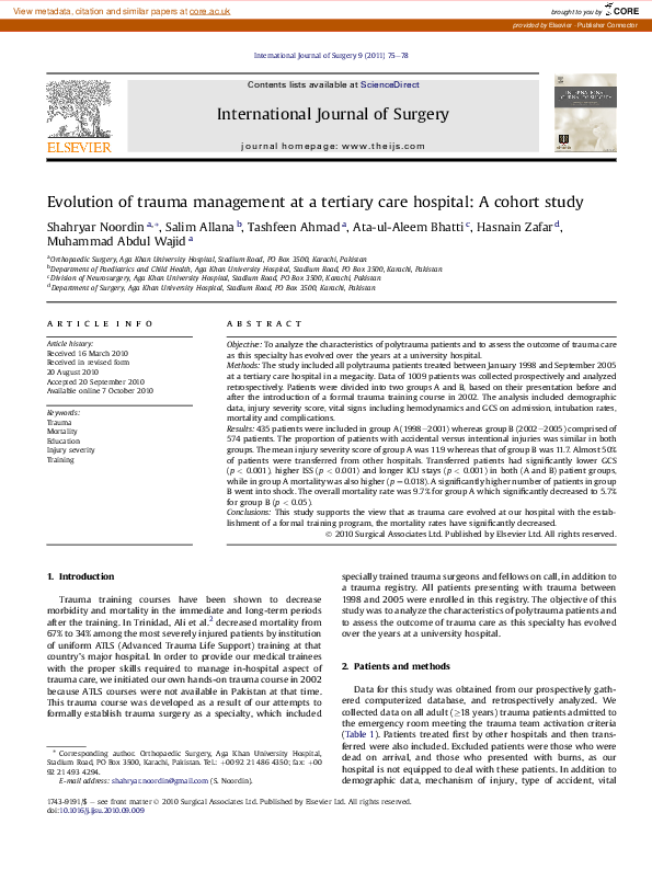 (PDF) Evolution of trauma management at a tertiary care hospital: A ...