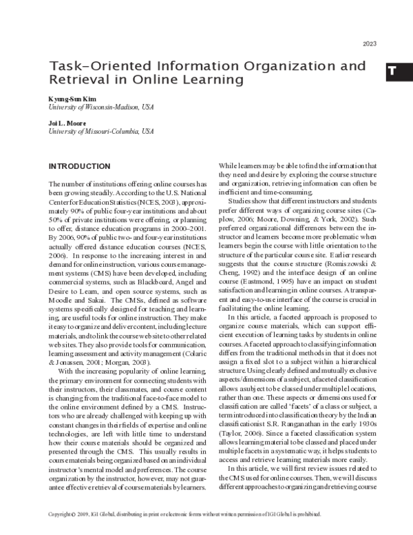 (PDF) Task-Oriented Information Organization and Retrieval in Online Learning | Kyung-Sun Kim ...