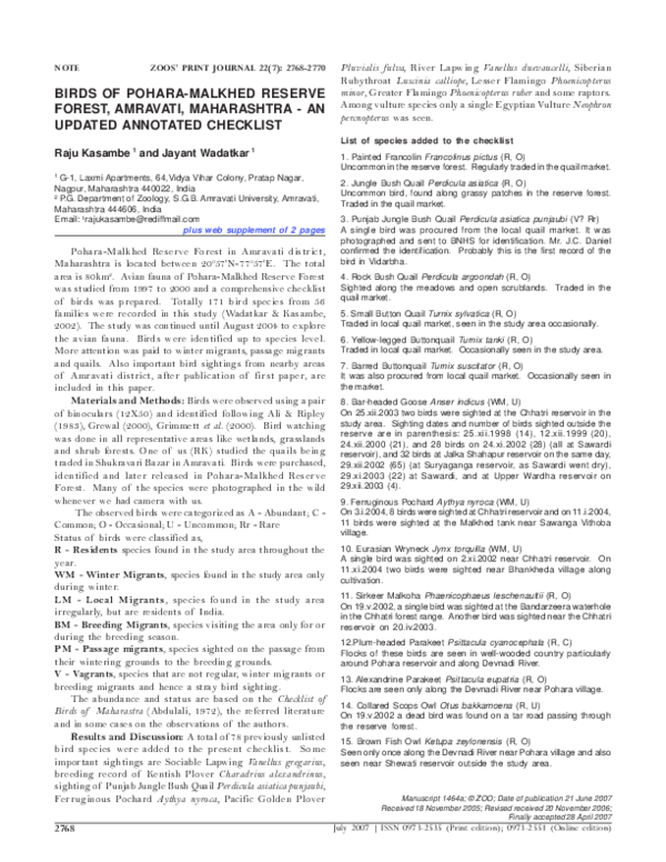 (PDF) Birds of Pohara-Malkhed reserve forest, Amravati, Maharashtra ...