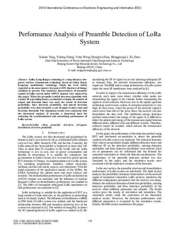 (PDF) Performance Analysis of Preamble Detection of LoRa System
