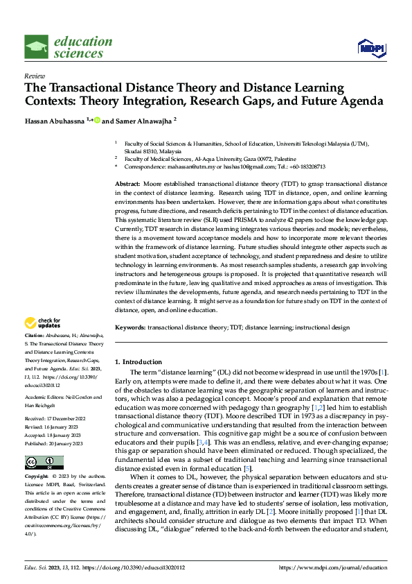 (PDF) The Transactional Distance Theory and Distance Learning Contexts ...