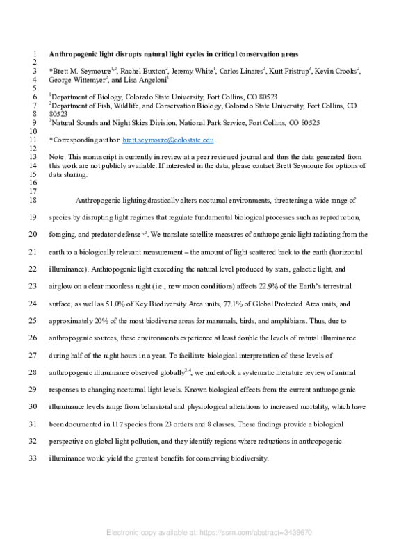 (PDF) Anthropogenic Light Disrupts Natural Light Cycles in Critical ...