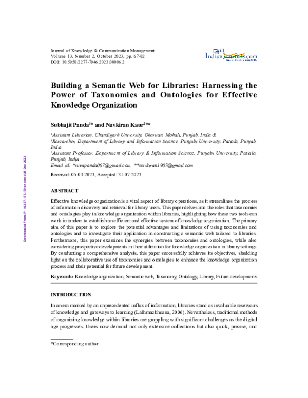 (PDF) Building a Semantic Web for Libraries: Harnessing the Power of Taxonomies and Ontologies ...