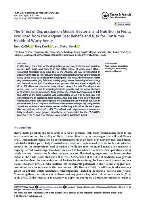 (PDF) The Effect of Depuration on Metals, Bacteria, and Nutrition in ...