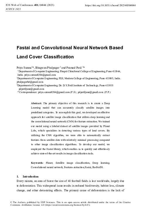 (PDF) Fastai and Convolutional Neural Network Based Land Cover Classification
