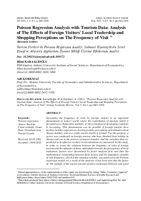 (PDF) Poisson Regression Analysis with Tourism Data: Analysis of The Effects of Foreign Visitors ...