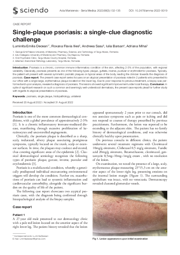 (PDF) Single-plaque psoriasis: a single-clue diagnostic challenge