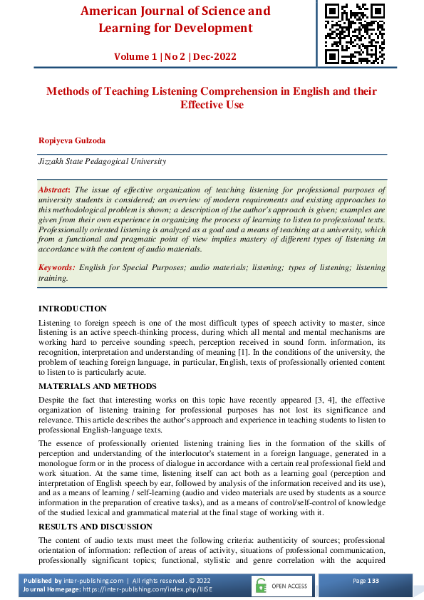(PDF) Methods of Teaching Listening Comprehension in English and their Effective Use