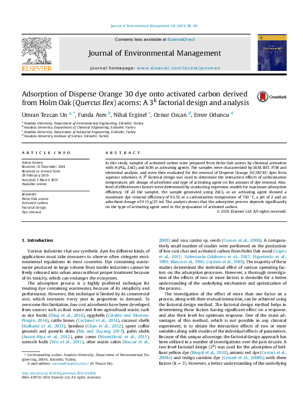 (PDF) Adsorption of Disperse Orange 30 dye onto activated carbon ...