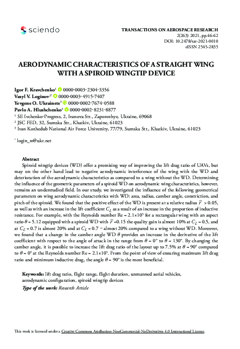 (PDF) Aerodynamic Characteristics of a Straight Wing with a Spiroid ...