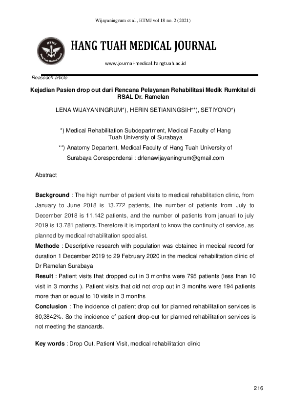 (PDF) Kejadian Pasien drop out dari Rencana Pelayanan Rehabilitasi ...