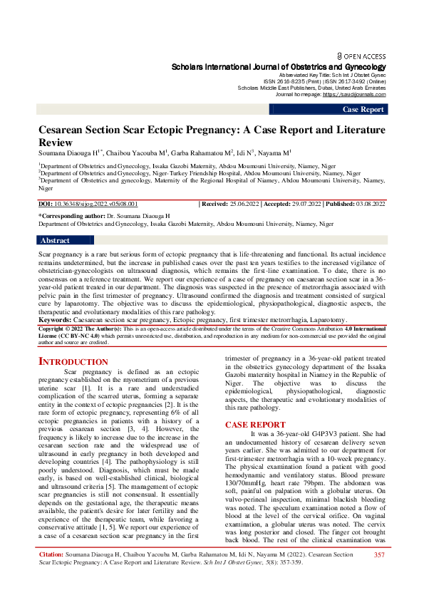(PDF) Cesarean Section Scar Ectopic Pregnancy: A Case Report and ...