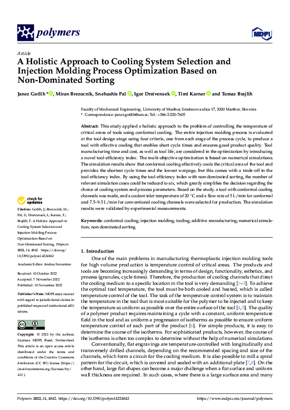 (PDF) A Holistic Approach to Cooling System Selection and Injection Molding Process Optimization ...