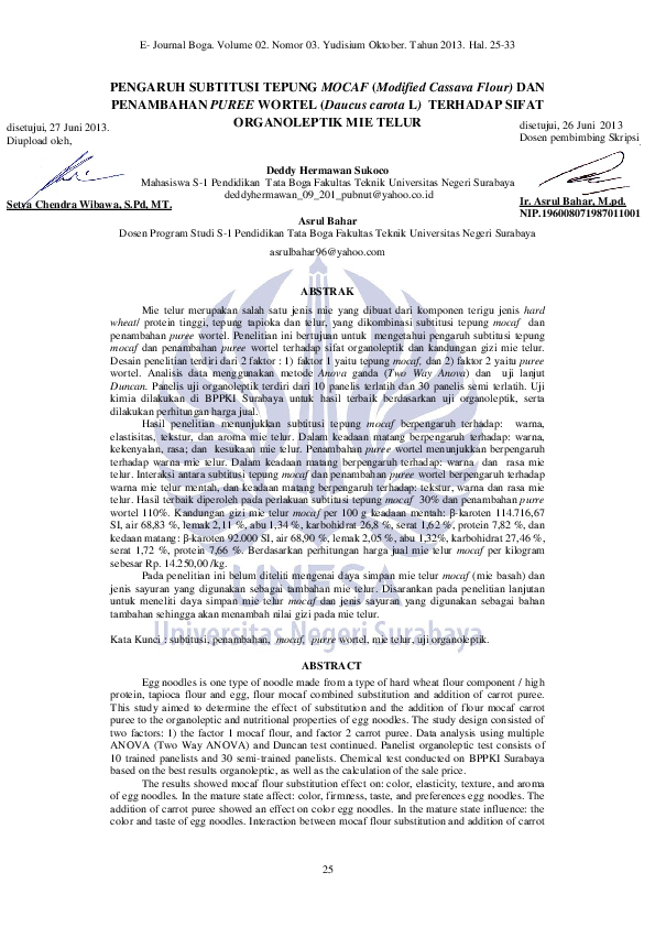 (PDF) PENGARUH SUBTITUSI TEPUNG MOCAF (MODIFIED CASSAVA FLOUR) DAN PENAMBAHAN PUREE WORTEL ...