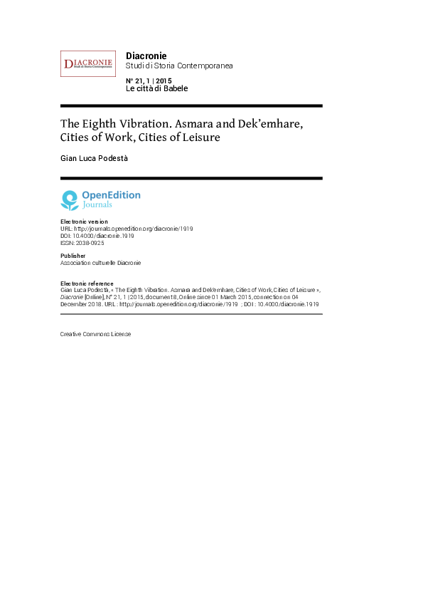 (PDF) The Eighth Vibration. Asmara and Dek’emhare, Cities of Work ...