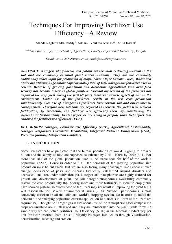 (PDF) Techniques For Improving Fertilizer Use Efficiency –A Review