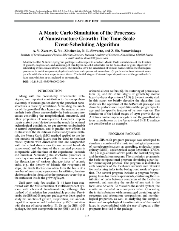 Pdf A Monte Carlo Simulation Of The Processes Of Nanostructure Growth The Time Scale Event