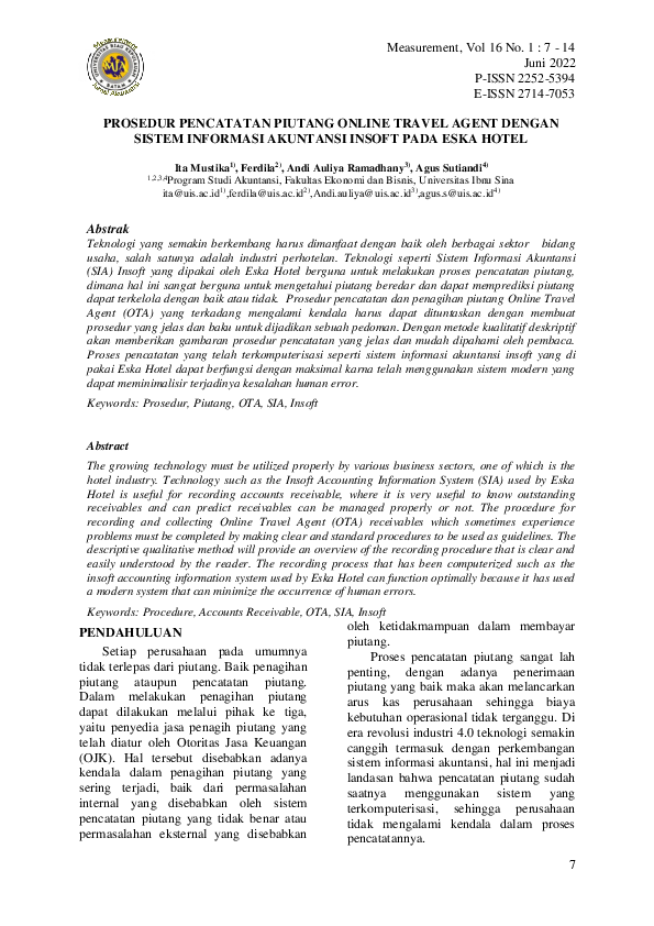 (PDF) Prosedur Pencatatan Piutang Online Travel Agent Dengan Sistem Informasi Akuntansi Insoft ...