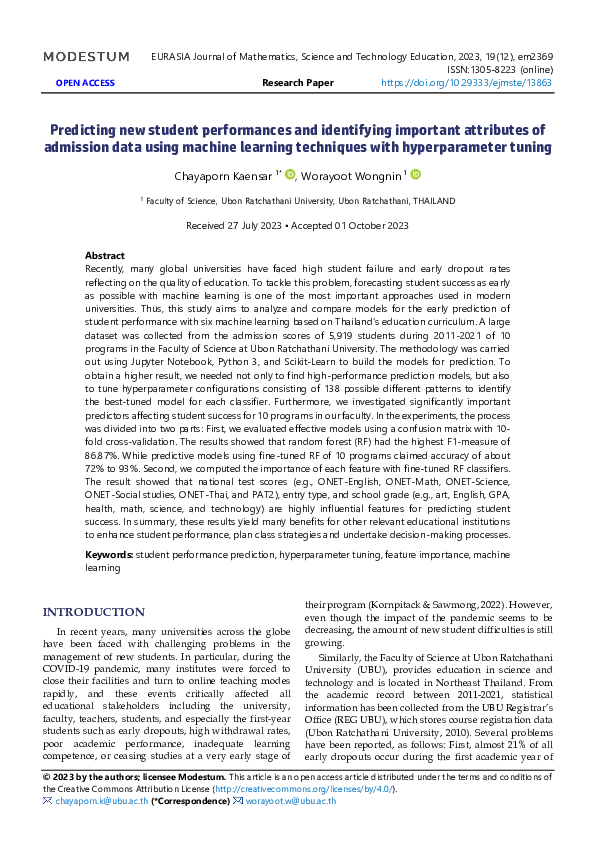 (PDF) Predicting new student performances and identifying important ...