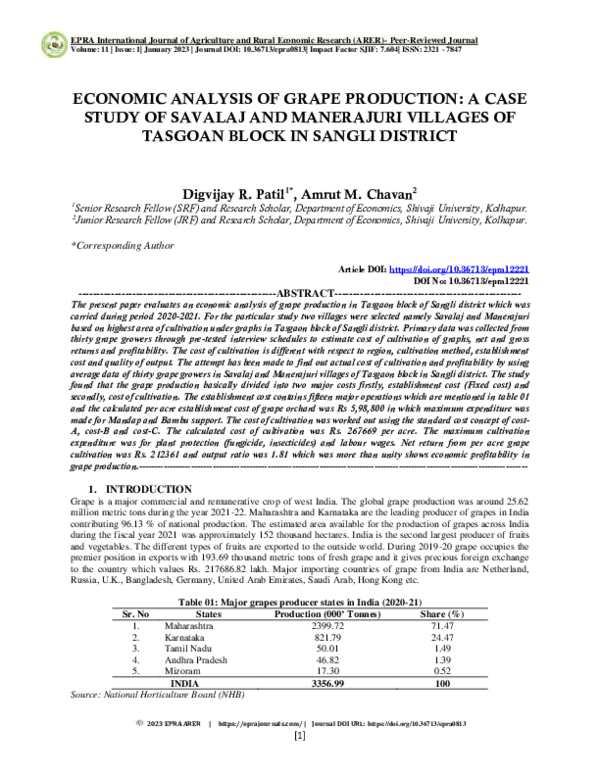 (PDF) Economic Analysis of Grape Production: A Case Study of Savalaj ...