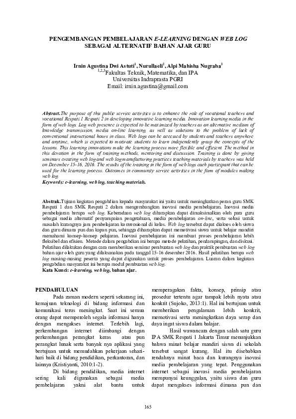 (PDF) Pengembangan Pembelajaran E-Learning Dengan Web Log Sebagai Alternatif Bahan Ajar Guru