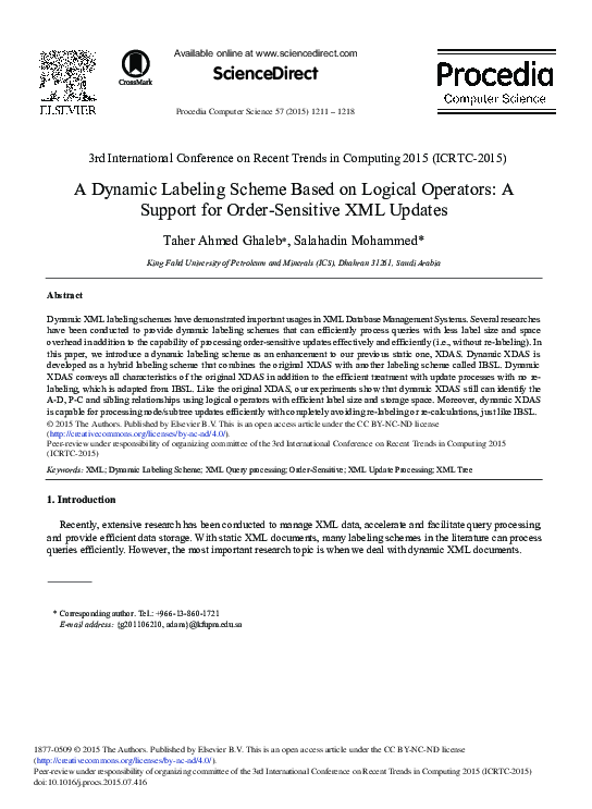 Pdf Dynamic Labeling Scheme For Efficient Xml Updates