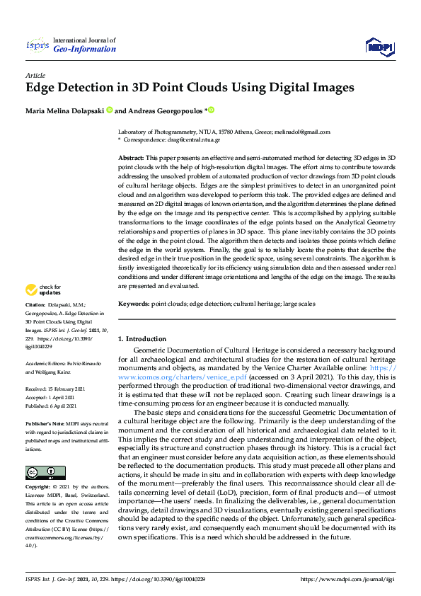 (PDF) Edge Detection in 3D Point Clouds Using Digital Images