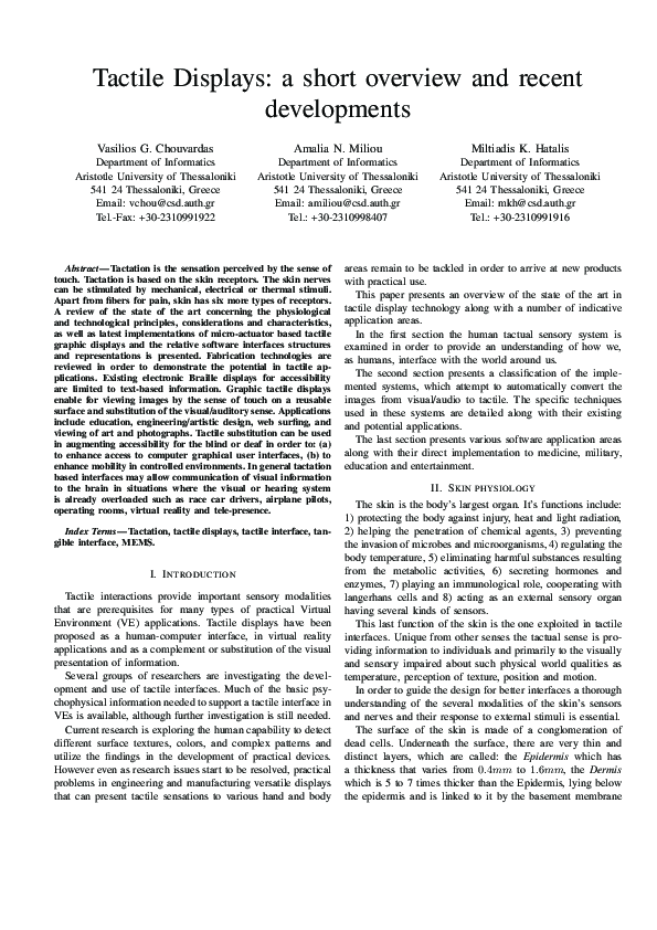 (PDF) Tactile Displays: a short overview and recent